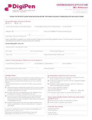 Fillable Online management digipen UNDERgRADUATE APPLIcATION 2011 Admission Fax Email Print ...