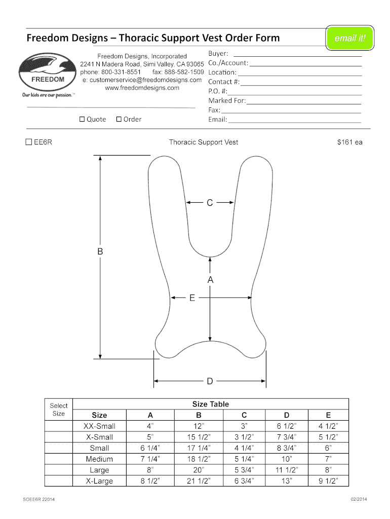 Fillable Online EE6R Thoracic Support Vest 22014 - Freedom Designs Inc ...