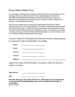 Fillable Online ohiolions Privacy Policy Release Form - Ohio Lions Fax ...