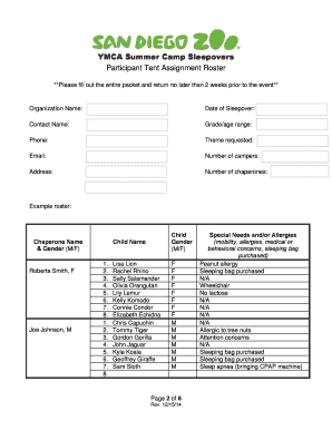 Fillable Online YMCA Summer Camp Sleepover Roster Fax Email Print ...