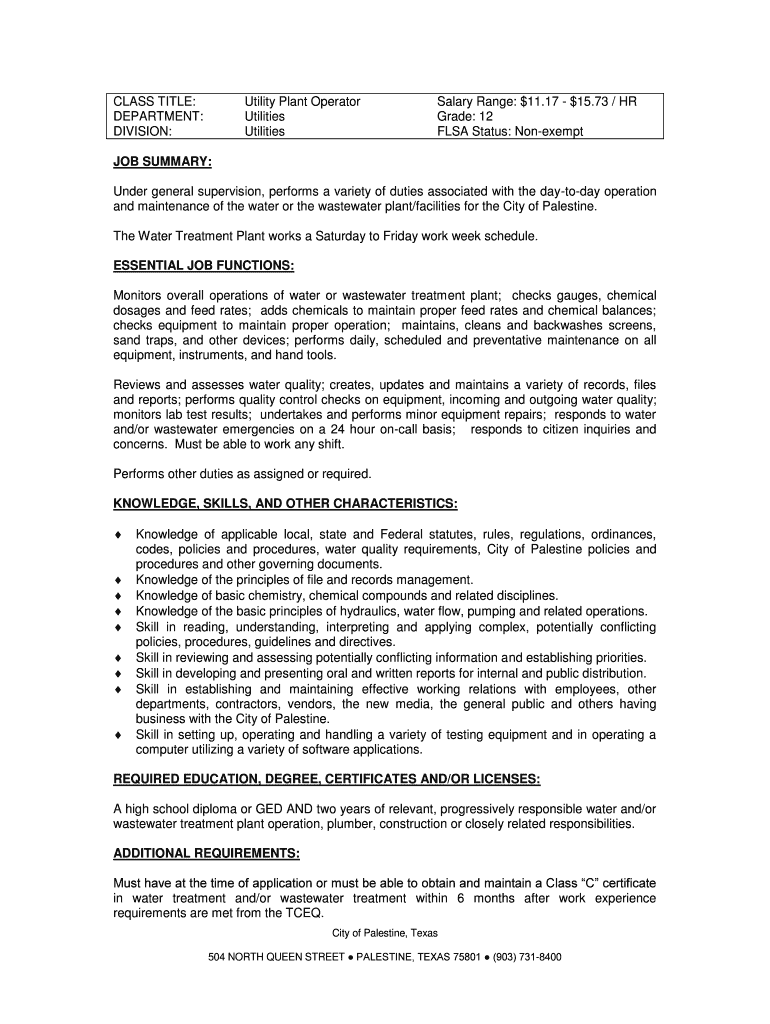 Fillable Online JOB SUMMARY ESSENTIAL JOB FUNCTIONS Fax Email Print ...