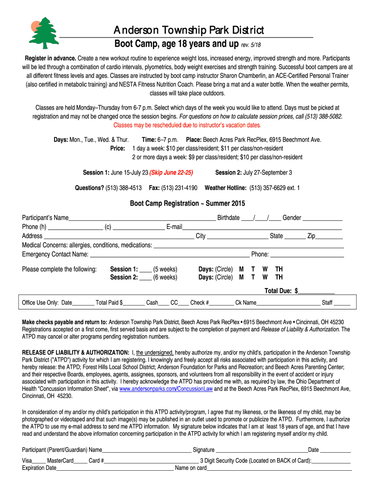 Fillable Online Boot Camp, age 18 years and up rev Fax Email Print ...