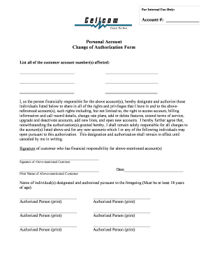 Fillable Online Change of Authorization Form-Personal Account Fax Email ...