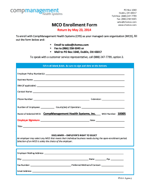Fillable Online MCO SELECTION FORM 2000 Fax Email Print - pdfFiller