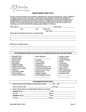 Fillable Online Mental Health Intake Form Fax Email Print - pdfFiller