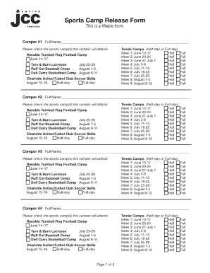 Fillable Online Sports Camp Release Form - charlottejccorg Fax Email ...