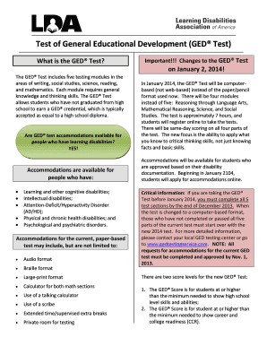 Fillable Online ldaamerica Test of General Educational Development GED ...