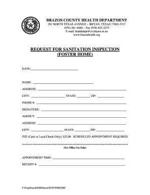 Fillable Online REQUEST FOR SANITATION INSPECTION DAYCARE Fax Email ...