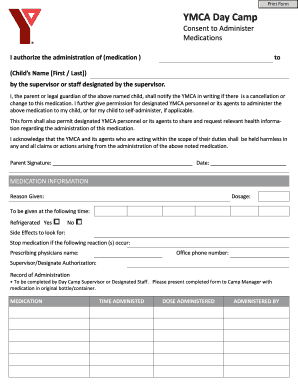 Fillable Online Consent to Administer Medications - YMCA Fax Email ...
