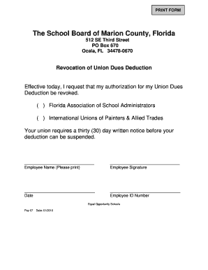 Fillable Online marion k12 fl Revocation of Union Dues Deduction ...
