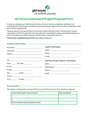 Fillable Online Girl Scout Gold Award Project Proposal Form ...