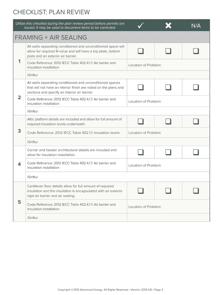 Fillable Online advancedenergy Success with 2012 IECC Checklists for ...