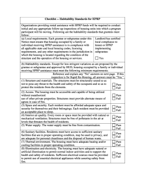 Fillable Online Checklist Habitability Standards for HPRP Organizations ...