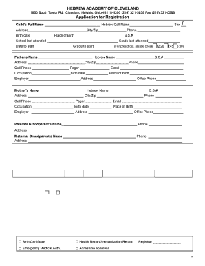 Fillable Online hac1 HEBREW ACADEMY OF CLEVELAND Application for ...