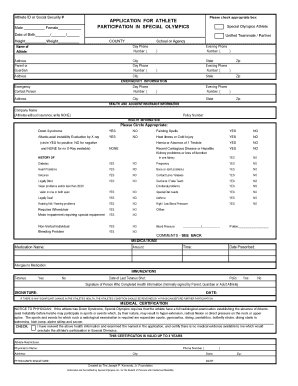 Fillable Online APPLICATION FOR ATHLETE PARTICIPATION IN SPECIAL ...