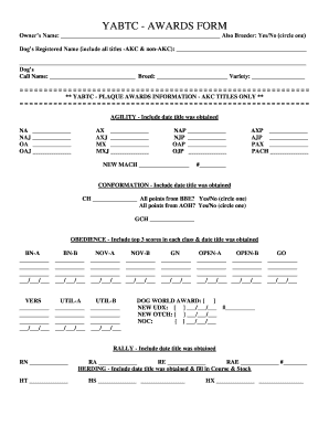 Fillable Online YABTC - AWARDS FORM Fax Email Print - pdfFiller