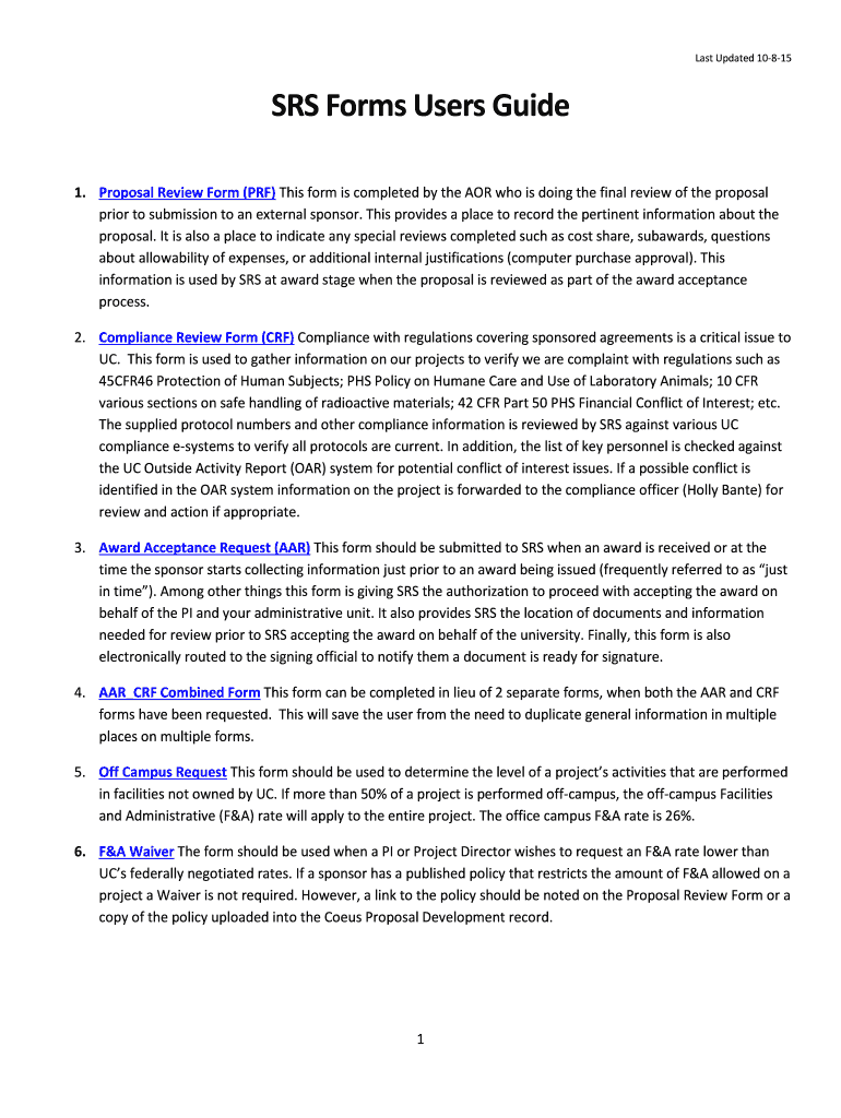 Fillable Online srs uc Last Updated 10-8-15 SRS Forms Users Guide - srs ...