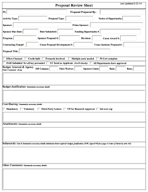 Fillable Online srs uc Proposal Review Sheet Last Updated 3-25-14 Fax ...