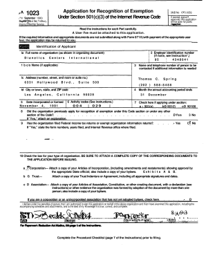 Fillable Online 1023 Under Section 501c3 of the Internet Revenue Code ...