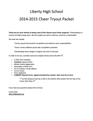 Fillable Online 20142015 Cheer Tryout Packet Fax Email Print - pdfFiller