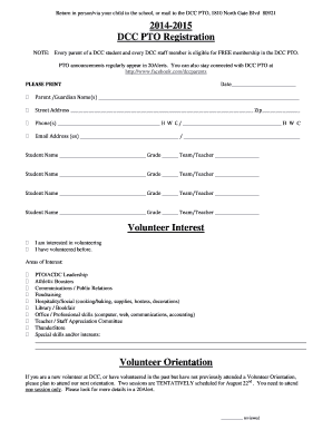 Fillable Online PI - PTO REGISTRATION FORM 2014-2015 Fax Email Print ...