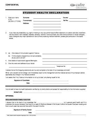 Fillable Online STUDENT HEALTH DECLARATION Fax Email Print - pdfFiller
