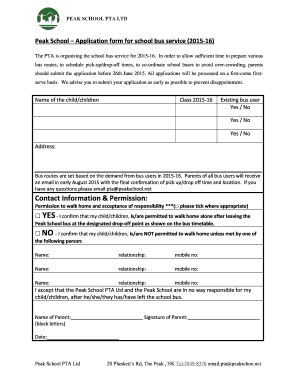 Fillable Online ps edu Bus Service Application Form - Peak School - ps edu Fax Email Print ...