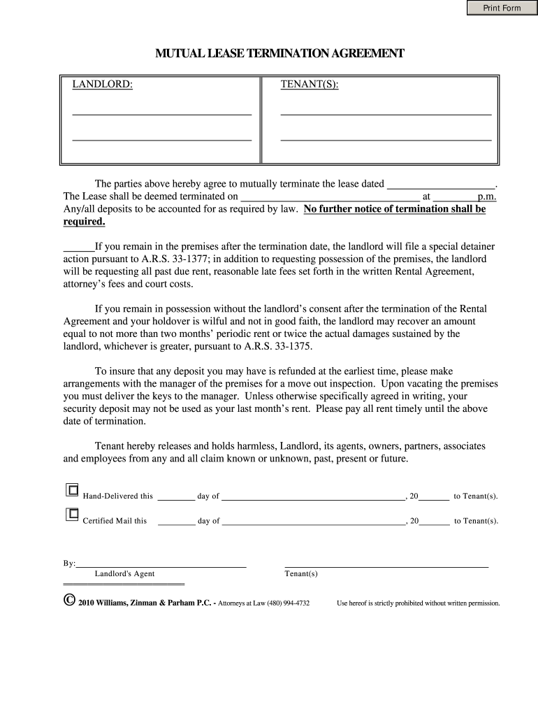 MUTUAL LEASE TERMINATION AGREEMENT Fill And Sign Printable Template 
