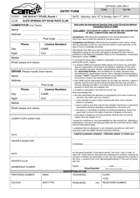 Fillable Online OFFICIAL USE ONLY Class Car No ENTRY FORM Fax Email ...