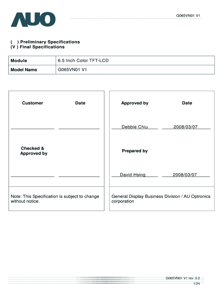Fillable Online Preliminary Specifications V Final Specifications Fax ...