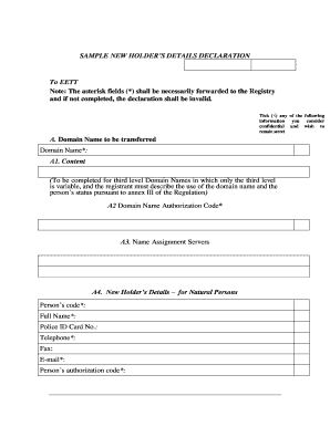 Fillable Online SAMPLE NEW HOLDERS DETAILS DECLARATION To Note The Fax ...