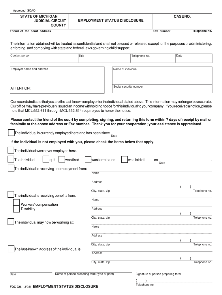 Fillable Online Approved SCAO STATE OF MICHIGAN CASE NO JUDICIAL ...