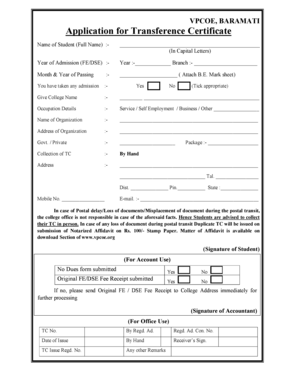 Fillable Online vpcoe Application for Transference Certificate - VPCOE - vpcoe Fax Email Print ...