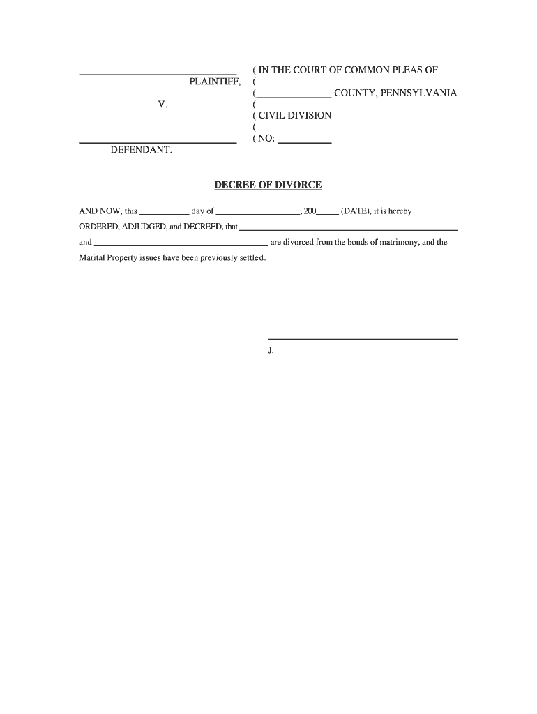 Fillable Online DECREE OF DIVORCE - divorcepapersformscom Fax Email ...