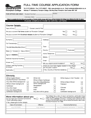 Fillable Online FULL-TIME COURSE APPLICATION FORM Fax Email Print ...