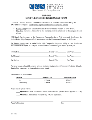 Fillable Online SHUTTLE BUS PASS REQUEST FORM - Cincinnati Christian ...