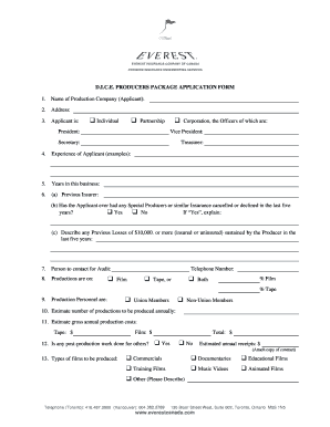 Fillable Online DICE PRODUCERS PACKAGE APPLICATION FORM Fax Email Print ...