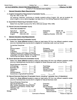 Fillable Online hilo hawaii General Education Requirements Worksheet - University of Hawaii ...