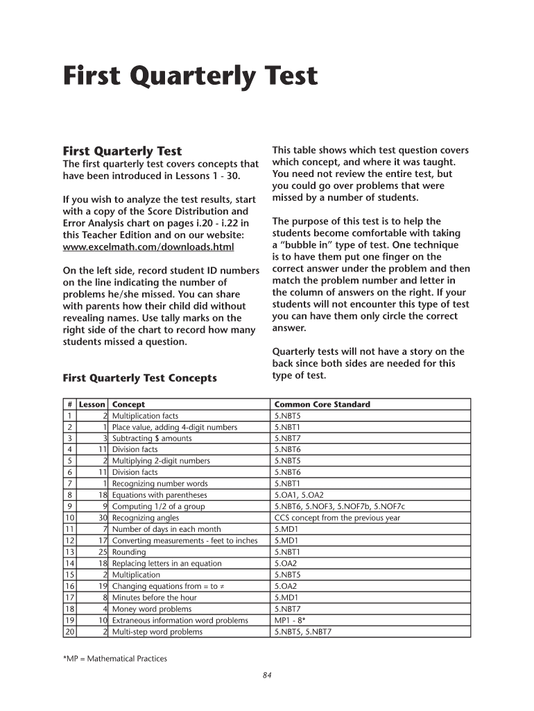 Fillable Online This table shows which test question covers Fax Email ...