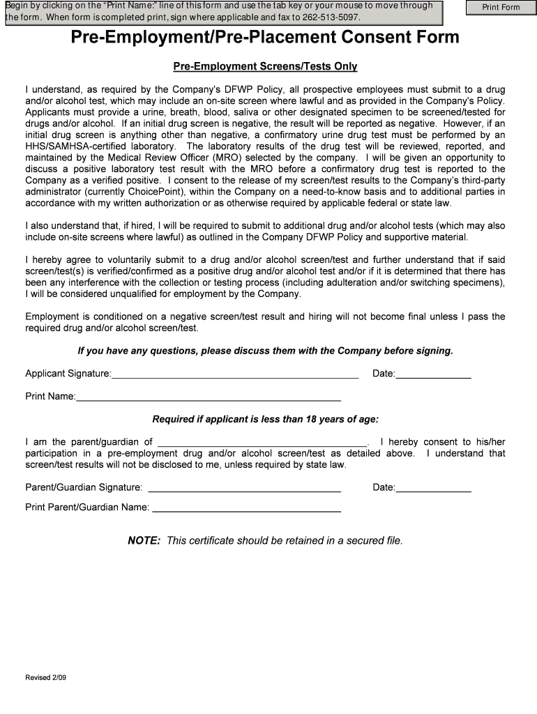 Fillable Online Pre-EmploymentPre-Placement Consent Form - JX Peterbilt Fax Email Print - pdfFiller