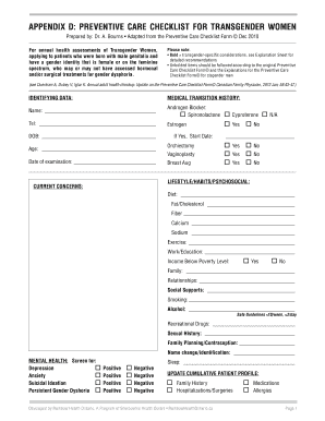Fillable Online APPENDIX D PREVENTIVE CARE CHECKLIST FOR TRANSGENDER ...