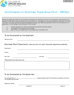 Fillable Online cab-bc Confirmation of Volunteer Experience Form ...