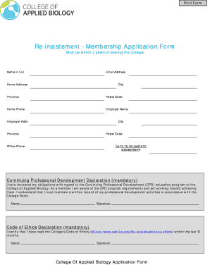 Fillable Online cab-bc Reinstatement Membership Application Form Fax ...