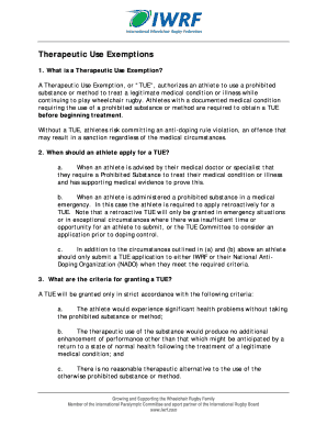 Fillable Online A Therapeutic Use Exemption, or TUE, authorizes an ...