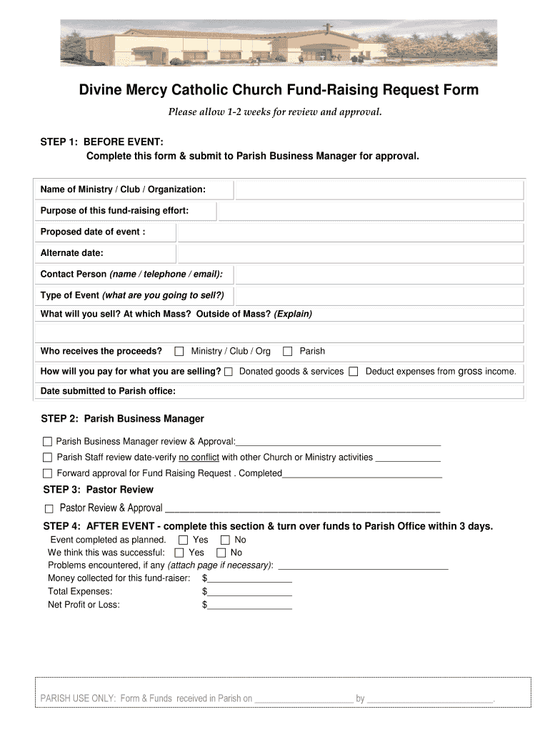 Fillable Online Divine Mercy Catholic Church Fund-Raising Request Form ...