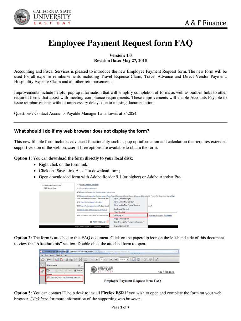 Fillable Online www20 csueastbay Employee Payment Request form FAQ ...