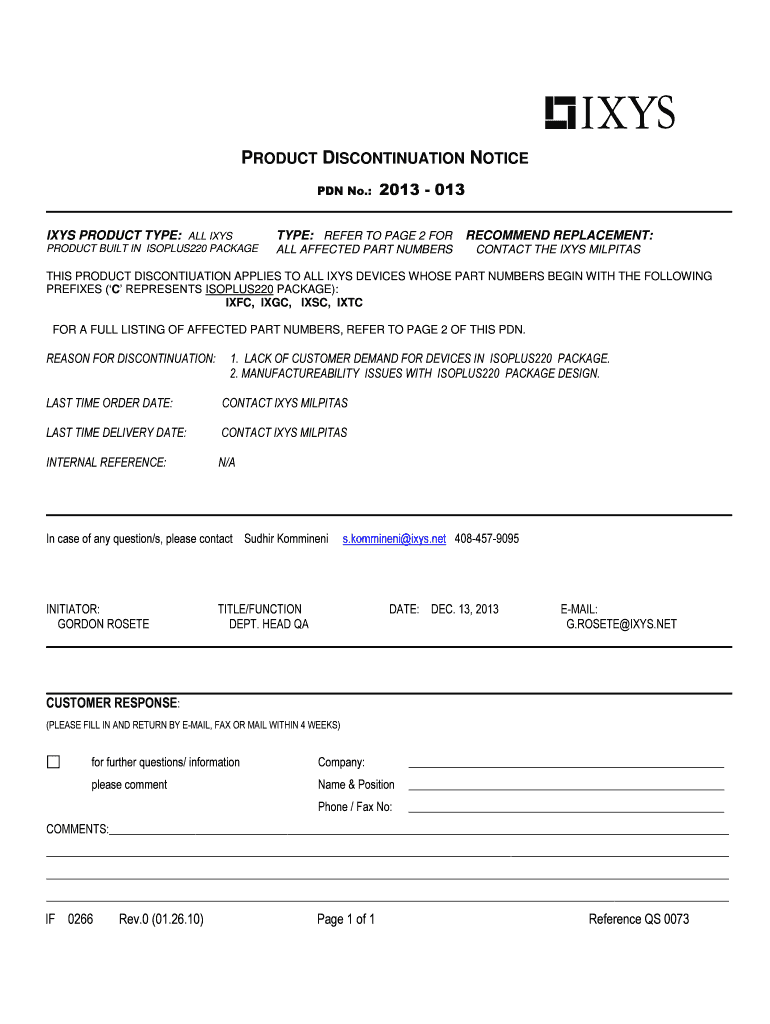 Fillable Online PRODUCT DISCONTINUATION NOTICE Fax Email Print - pdfFiller