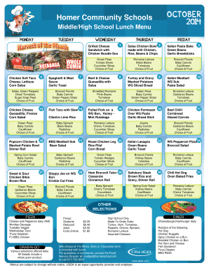 Fillable Online MiddleHigh School Lunch Menu Fax Email Print - pdfFiller