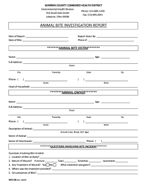 Fillable Online Animal bite report - Warren County Combined Health ...