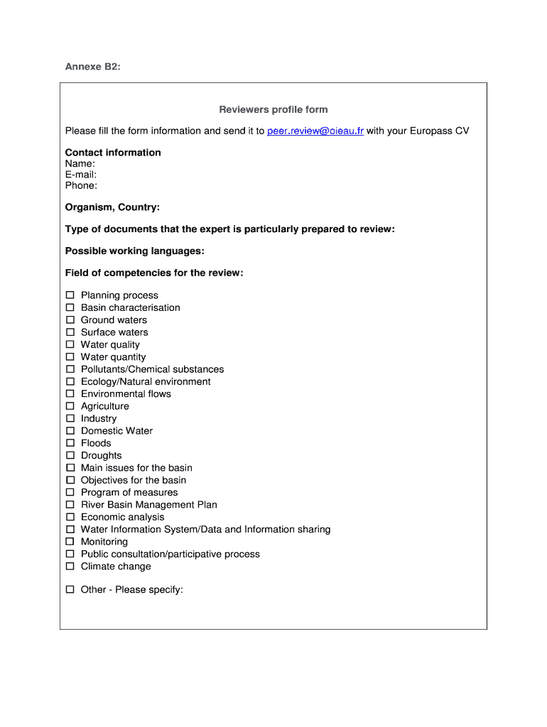 Fillable Online riob Annexe B2 Reviewers profile form Fax Email Print - pdfFiller